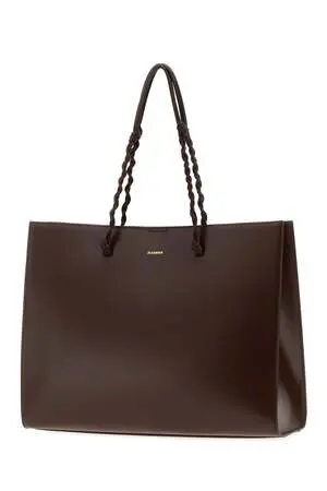 JIL SANDER Chocolate Leather Tangle Shopping Bag