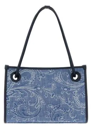 Etro Embroidered Denim Small Eyes Shopping Bag - White