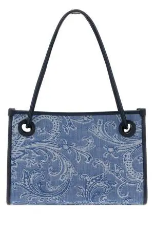 Etro Embroidered Denim Small Shopping Bag - White