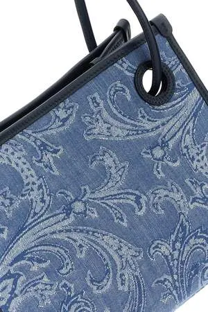 Etro Embroidered Denim Small Shopping Bag - White