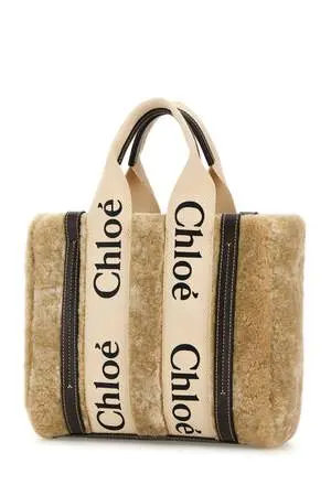 Chloé Beige Shearling Small Woody Shopping Bag