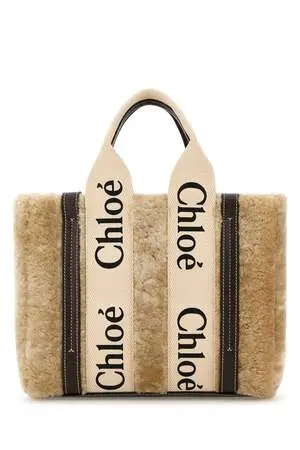 Chloé Beige Shearling Small Woody Shopping Bag