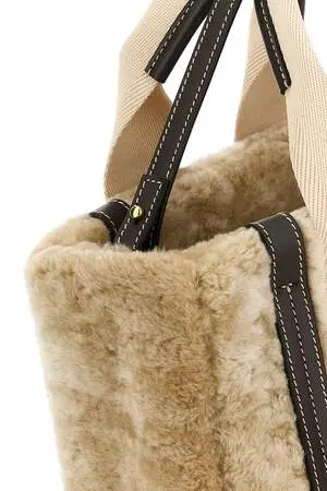 Chloé Beige Shearling Small Woody Shopping Bag