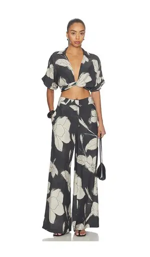JBQ Chiara Printed Plunge Neck Top With Back Tie Closure