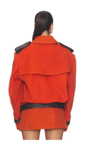 LAQUAN SMITH Double Breasted Cropped Coat With Leather Accents - Orange