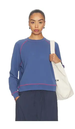 Donni. The Eco-terry Contrast Stitch Sweatshirt In Blue - Lapis & Raspberry Stitching