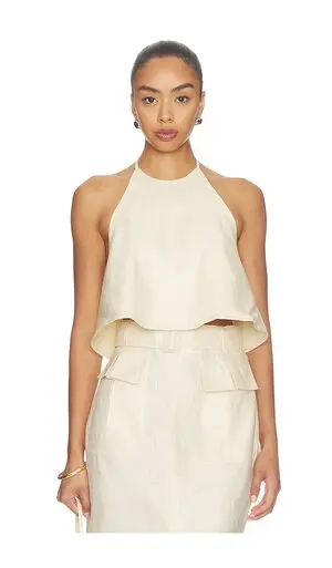 Matthew Bruch Linen Tie Halter Top - Cream