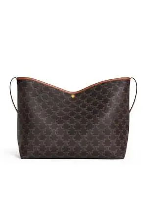 Celine Soft Shopper Bag In Triomphe Canvas And Calfskin Leather - Tan