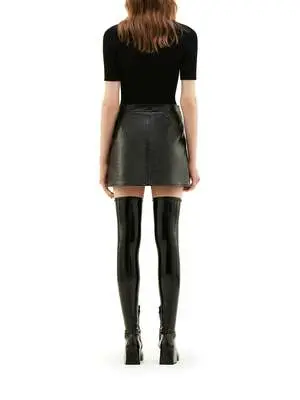 COURREGES Ribbed Knit High Neck Short Sleeve Sweater - Black