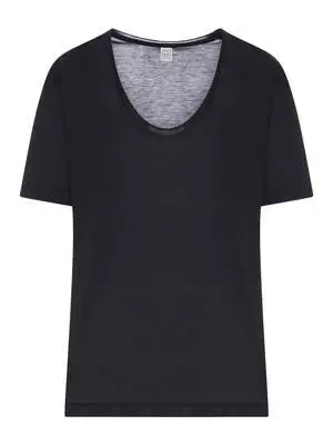 TOTEME Cotton And Silk Deep U-neck T-shirt - Black