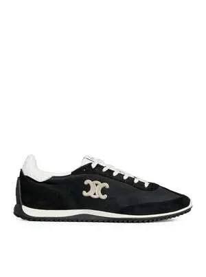 Celine Low Top Suede And Calfskin Lace-up Sneakers - Black