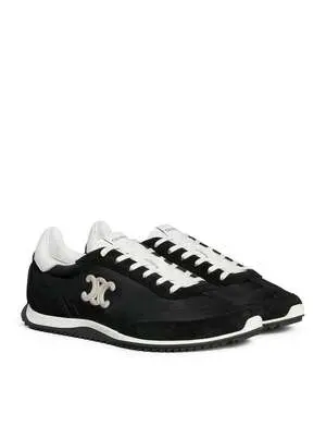 Celine Low Top Suede And Calfskin Lace-up Sneakers - Black