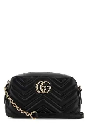 Gucci Nappa Leather Gg Marmont Crossbody Bag - Black