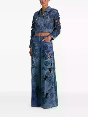 Alice + Olivia Floral Embroidered Cutout Wide Leg Jeans