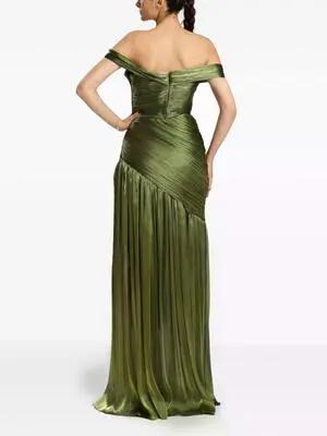 MIAU BY CLARA ROTESCU Off-the-shoulder Pleated Maxi Dress