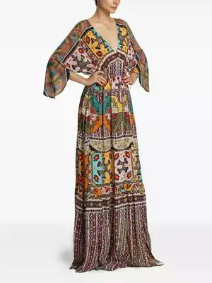 MIAU BY CLARA ROTESCU Bahamas Printed V-neck Maxi Dress