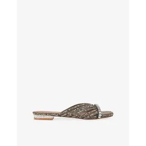 Kurt Geiger Crystal Embellished Woven Mules - Beige Comb