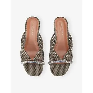 Kurt Geiger Crystal Embellished Woven Mules - Beige Comb
