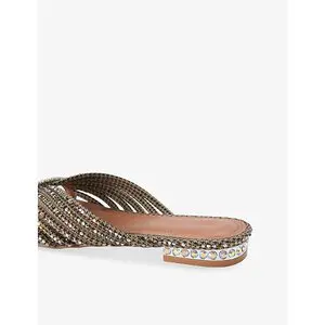 Kurt Geiger Crystal Embellished Woven Mules - Beige Comb