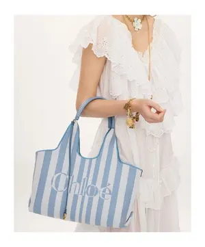 Chloé East-west Striped Tote Bag - Surfing Blue