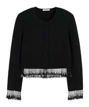 BY MALENE BIRGER Shelly Cropped Cardigan With Embellished Hem And Cuffs - Black