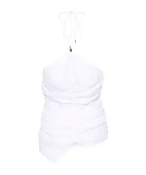 SEMICOUTURE Halter Gathered Top With Asymmetrical Hem And Pleated Details
