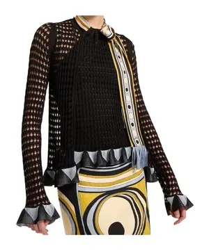 La DoubleJ Long-sleeved Knitted Cardigan With Ruffled Edges
