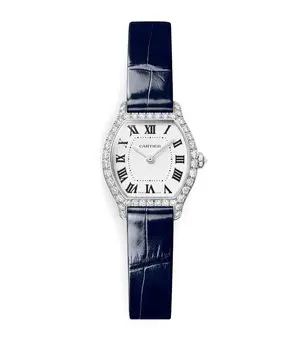 Cartier Tortue Watch With Diamonds In 18k Gold - White