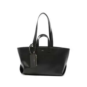 A.p.c. Leather Tote Bag With Gold-tone Logo - Black