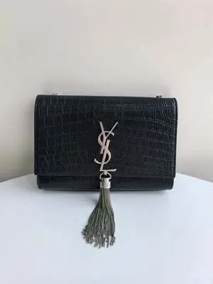 Saint Laurent Black Croc Effect Leather Shoulder Bag - Multicolor