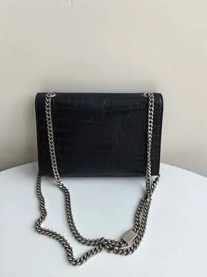 Saint Laurent Black Croc Effect Leather Shoulder Bag
