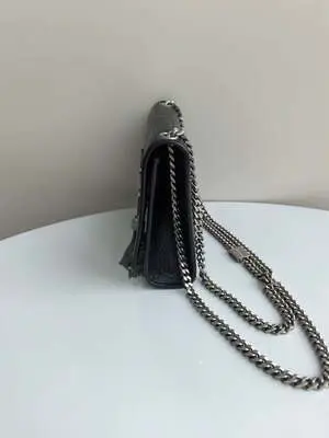 Saint Laurent Black Croc Effect Leather Shoulder Bag