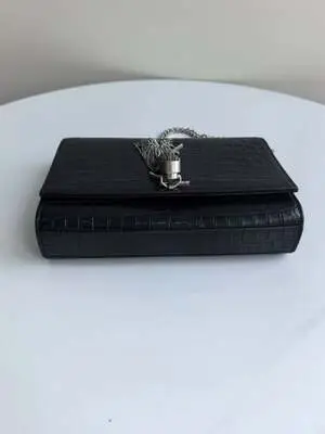 Saint Laurent Black Croc Effect Leather Shoulder Bag