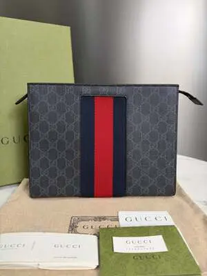 Gucci Monogram Leather Clutch With Stripe Detail - Multicolor
