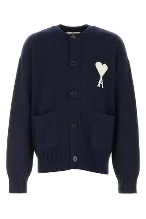 Ami Navy Wool Blend Cardigan - Blue