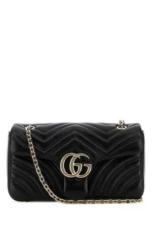 Gucci Nappa Leather Medium Gg Marmont Shoulder Bag - Black