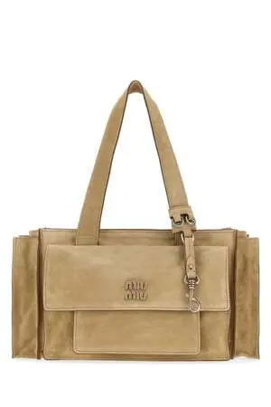 Miu Miu Beige Suede Utilitarian Shopping Bag - Brown