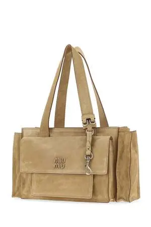 Miu Miu Beige Suede Utilitarian Shopping Bag - Brown