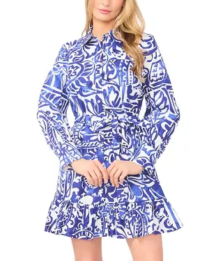 CECE DUPRAZ Collared Button Down Dress - White/blue