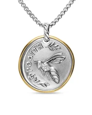 David Yurman Aphrodite Medallion Amulet In Sterling Silver With 14k Yellow Gold And Diamonds - Silver/gold
