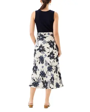 Karen Kane Floral Satin Bias Cut Midi Skirt