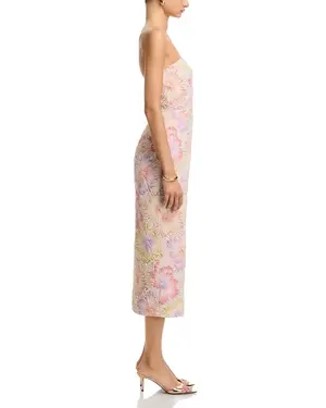 MILLY Kait Floral Embroidered Strapless Midi Dress