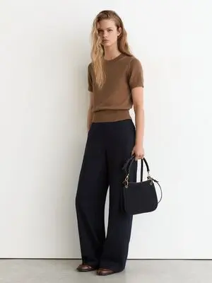 REISS Rita Cotton And Wool Short-sleeve Knit Top - Camel