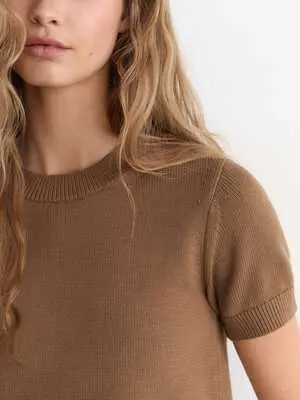 REISS Rita Cotton And Wool Short-sleeve Knit Top - Camel