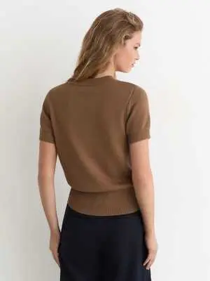REISS Rita Cotton And Wool Short-sleeve Knit Top - Camel