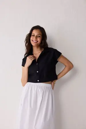 REISTOR Oversized Cropped Shirt With Cinched Waist