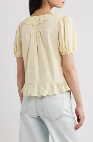 PETAL & PUP Cotton Eyelet Embroidered Tie Front Top
