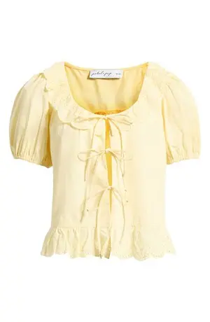 PETAL & PUP Cotton Eyelet Embroidered Tie Front Top