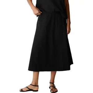 Eileen Fisher Box Weave Stretch Organic Cotton Midi Skirt - Black