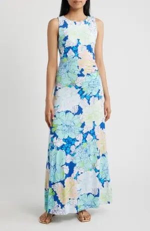 Lilly Pulitzer® Carolita Ruched Sleeveless Maxi Dress - Starlight Navy